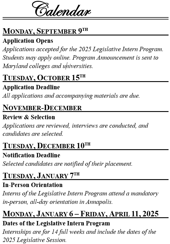 Legislative Intern Program - General Assembly of Maryland Department of ...
